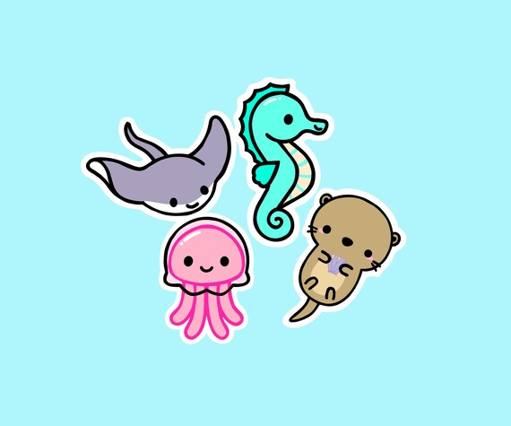 Sea Life Sticker Pack Waterproof Stickers Animal Stickers - Etsy