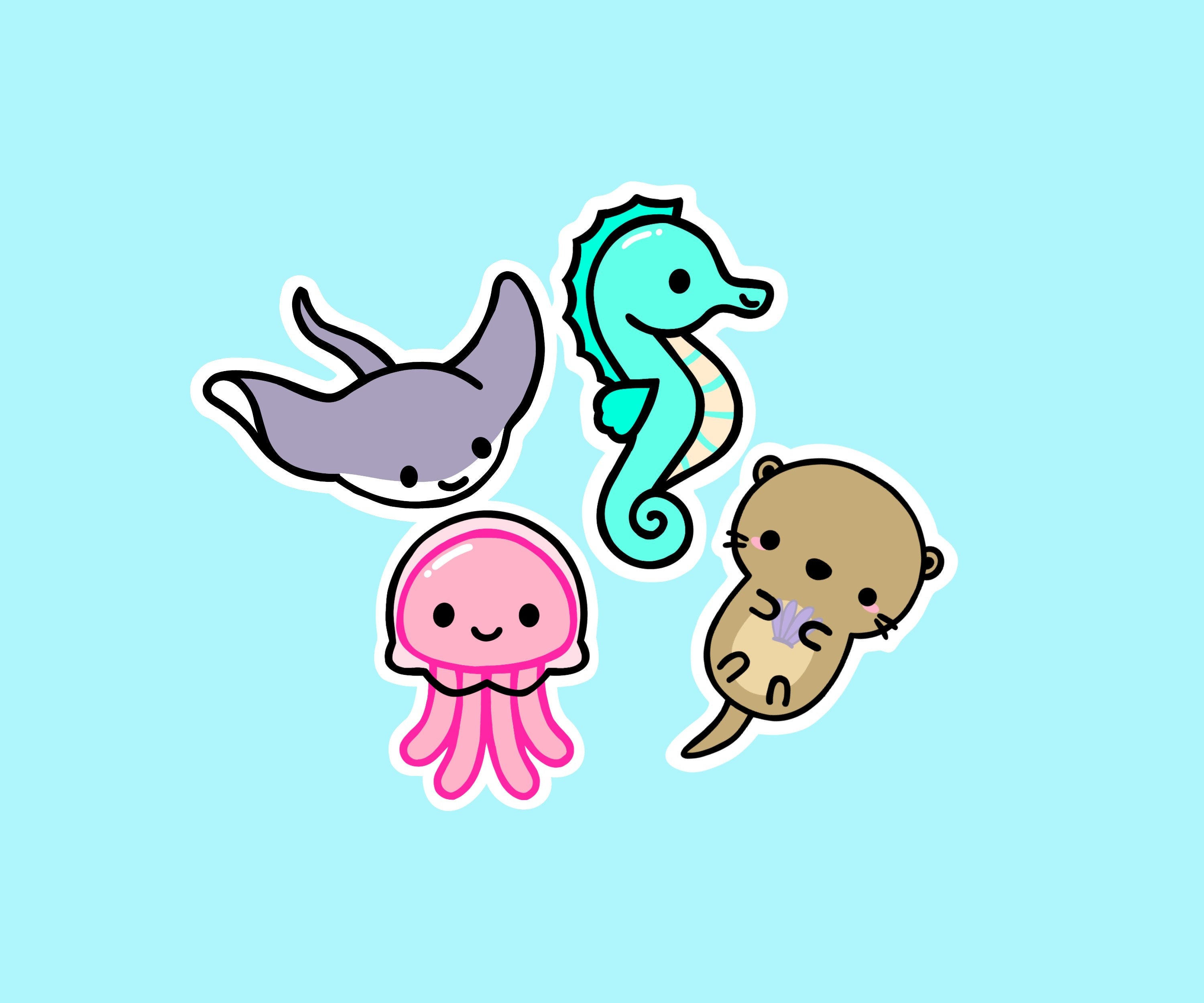 Sea Life Sticker Pack Waterproof Stickers Animal Stickers - Etsy