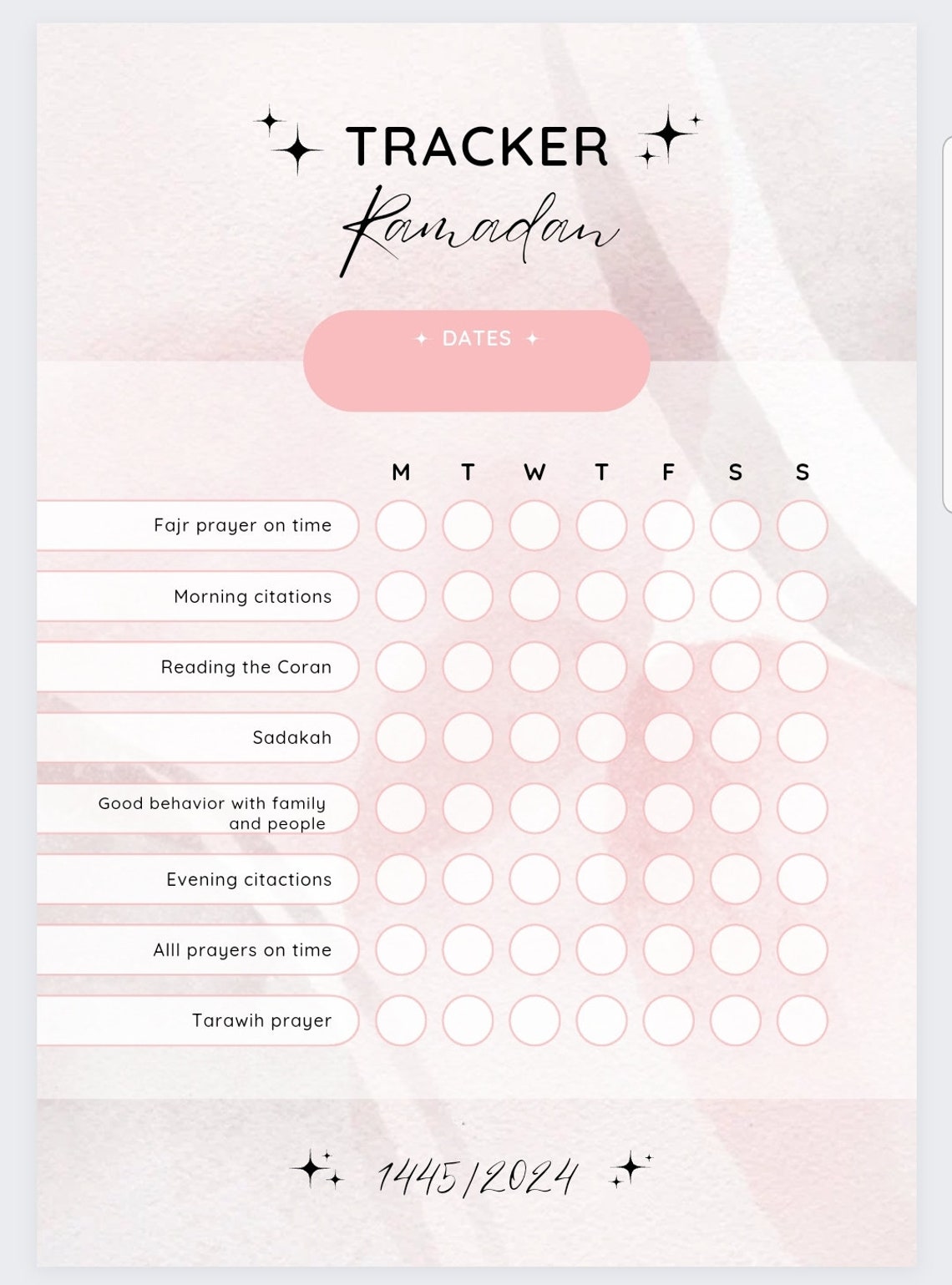 Daily Tracker Ramadan 2024, Pink Islamic Tracker, Calendar for Ramadan ...
