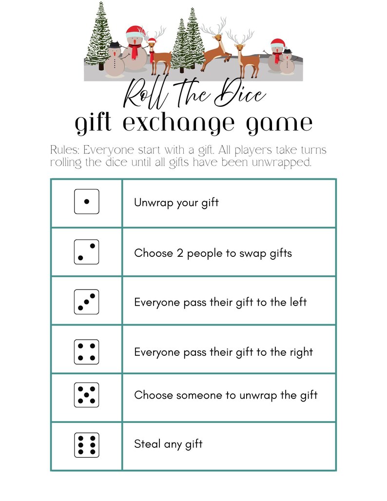 Christmas Dice Gift Exchange Game Printable | Fun Holiday Party Game ...