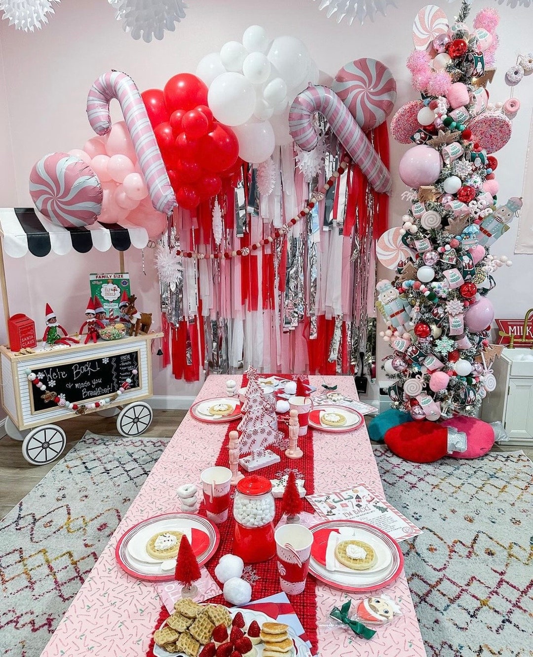 Holiday Backdrop/christmas Party Backdrop/red Pink and Green Backdrop ...