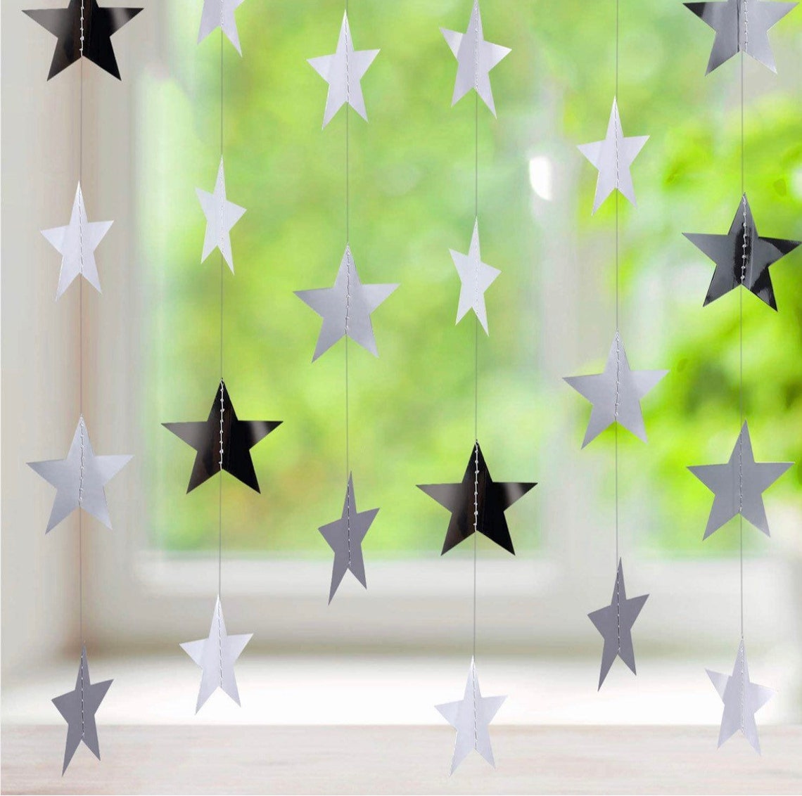 Star Garland/silver Star/card Stock Paper Garland/ Shinny Star Garland ...