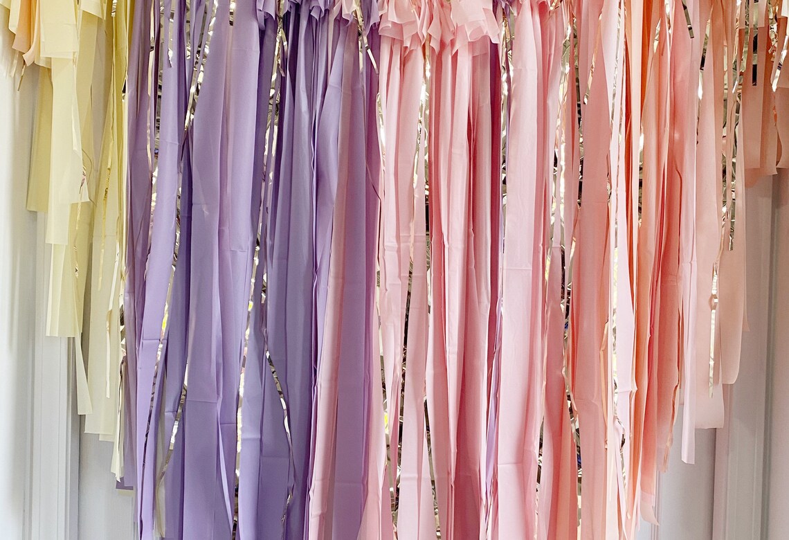 Pastel Streamer Backdrop: Ice Cream Colors, Gold Strands - Etsy