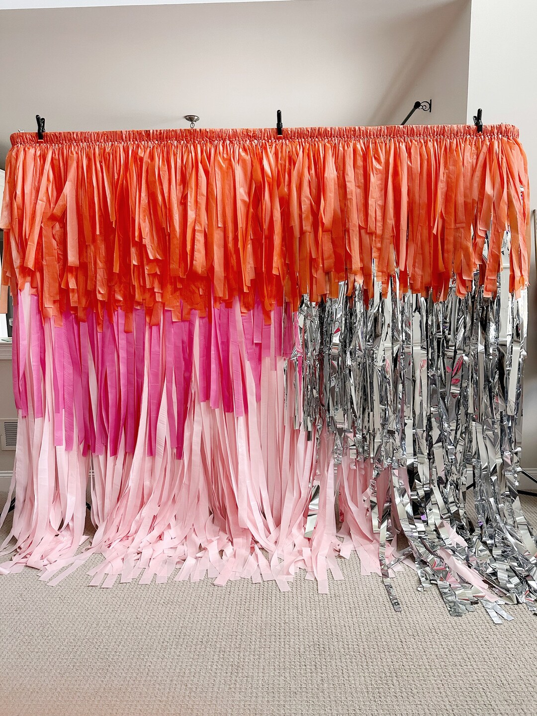 Orange Pink Silver Fringe Backdrop: Party Wedding Photo Booth ...