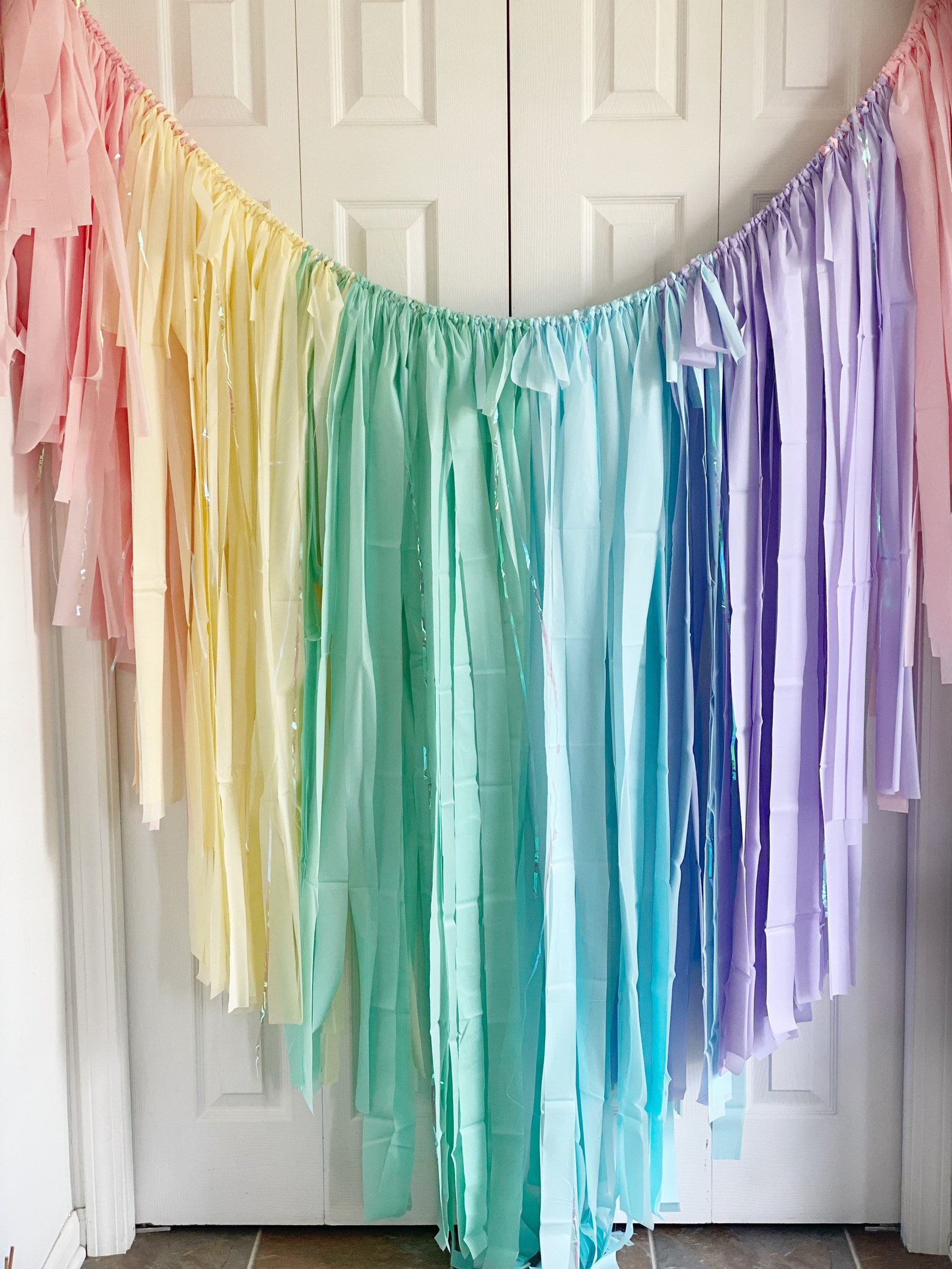 6 feet Pastel rainbow backdrop plastic streamers/baby shower | Etsy