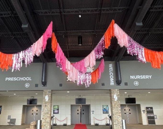 Pastel Rainbow Fringe Streamer Backdrop, Plastic Tablecloth Fringe ...