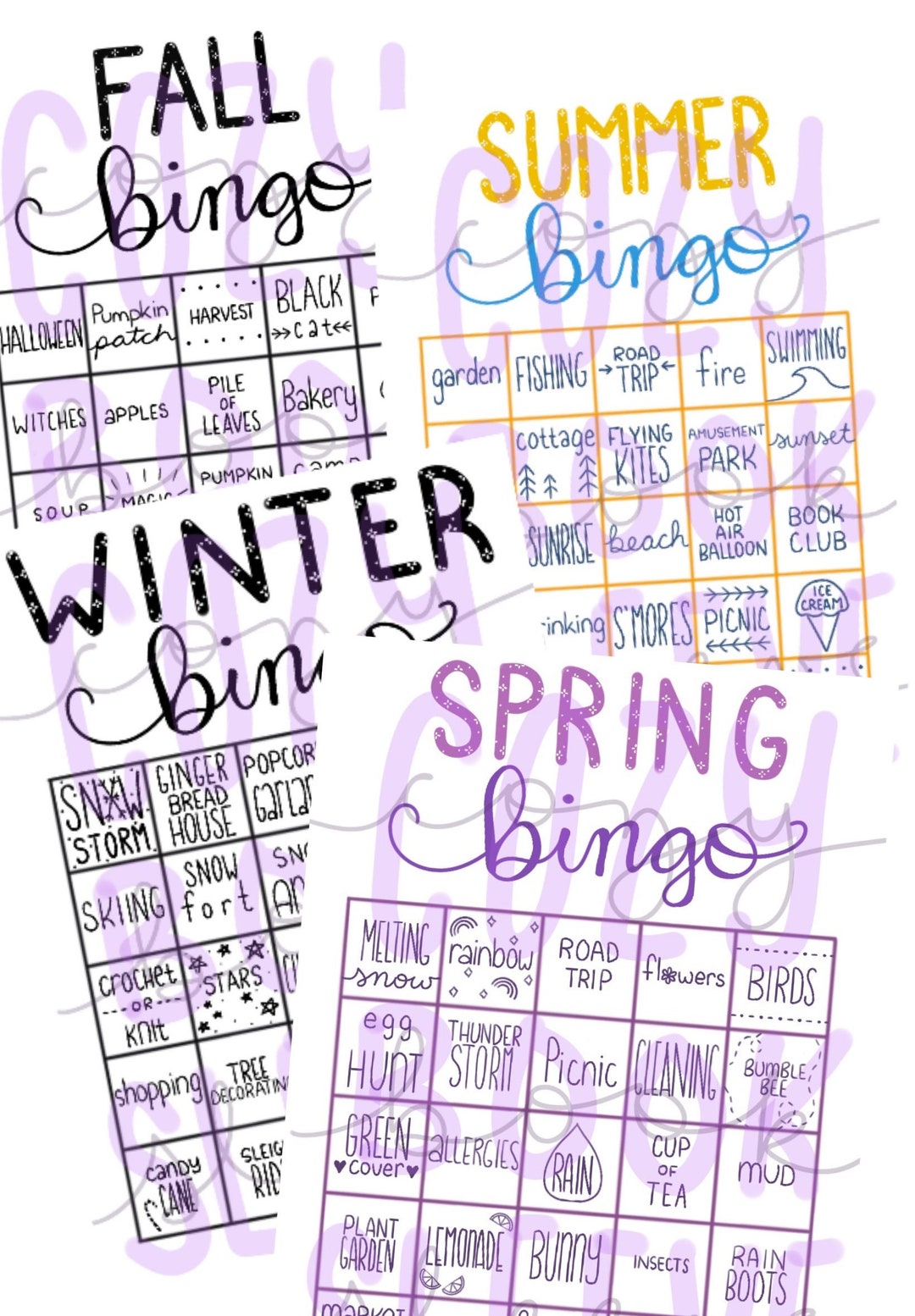 Seasonal Reading Bingo - Autumn, Winter, Spring Summer - Etsy