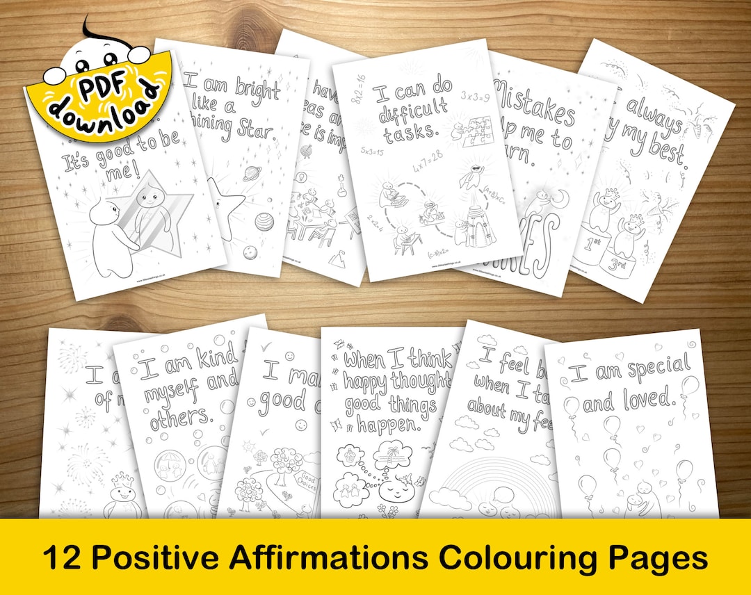 12 Positive Affirmations Colouring Pages for Kids - Etsy