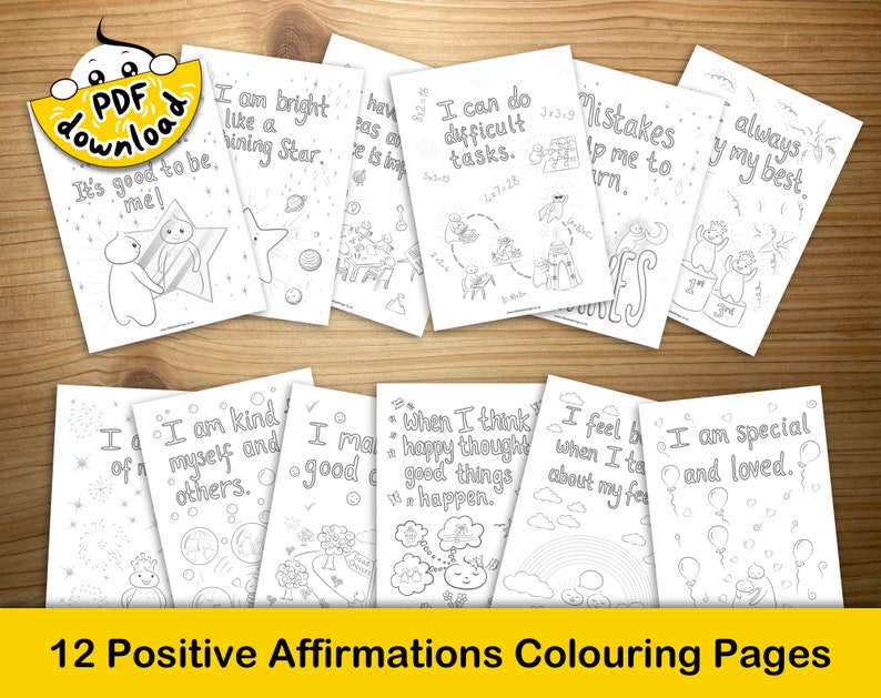 12 Positive Affirmations Colouring Pages for Kids - Etsy