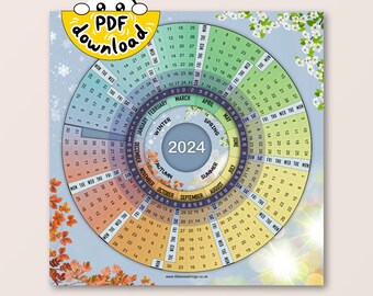 Digital 2024 Circular Calendar Warm Colors for Each Month, Annual ...