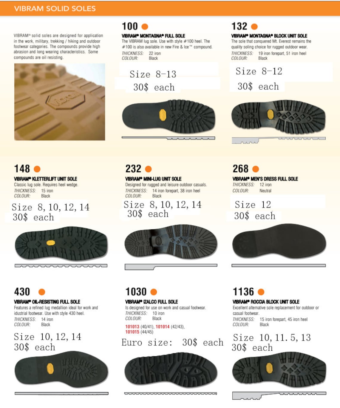 Vibram Full Soles (message Me Style and Size After You Have Purchased ...