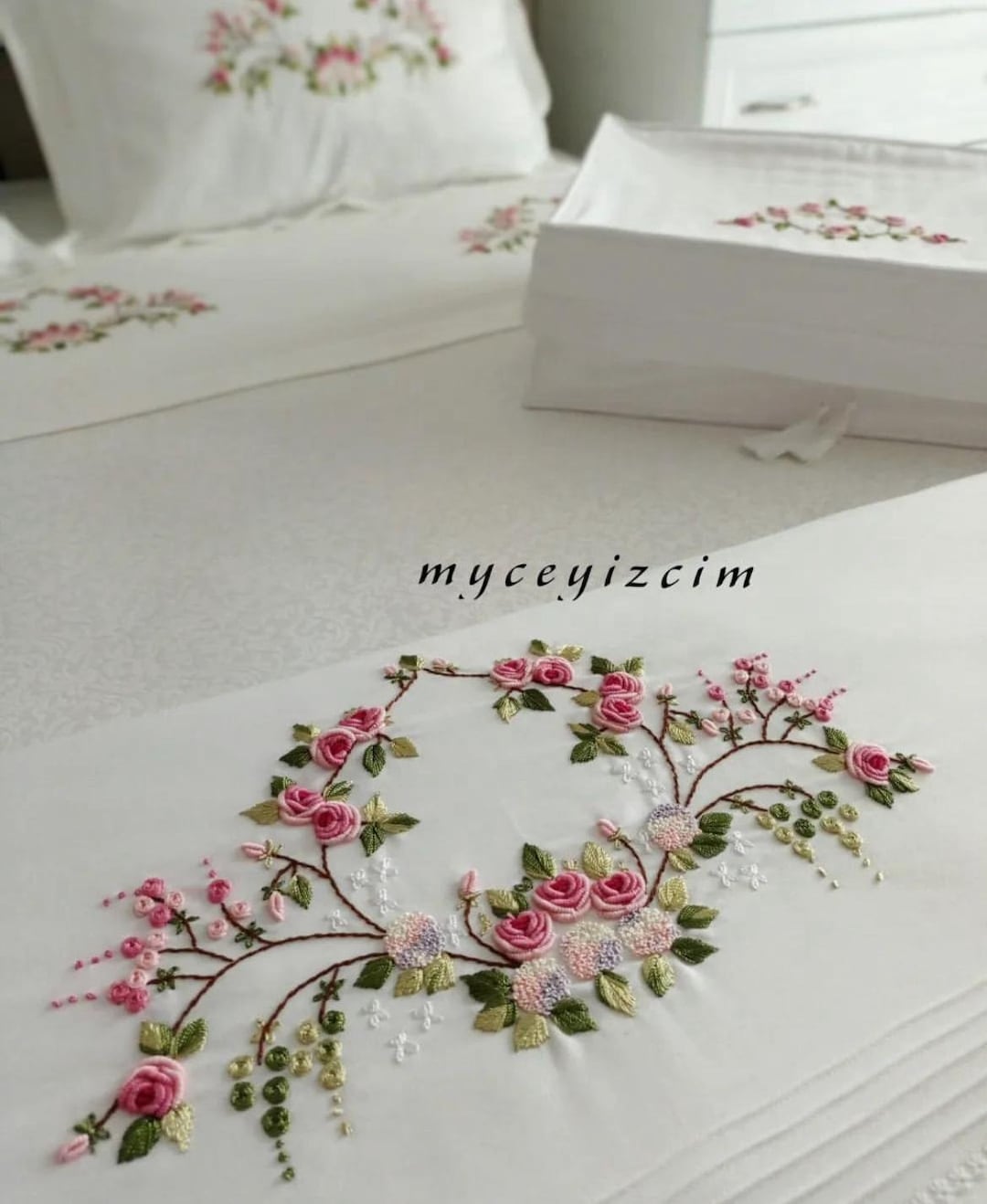 Hand Embroidered Cotton Satin Bedding Set | Floral Duvet Cover - Etsy