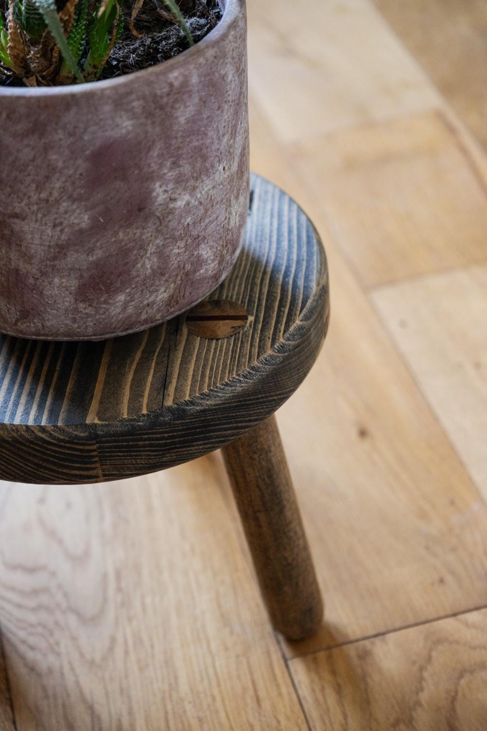Reclaimed Wooden Stool: Rustic Round Milking Stand, Handmade, Custom ...