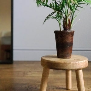 Round Rustic Plant Stool, Reclaimed Wood, Milking Stool, Small ...