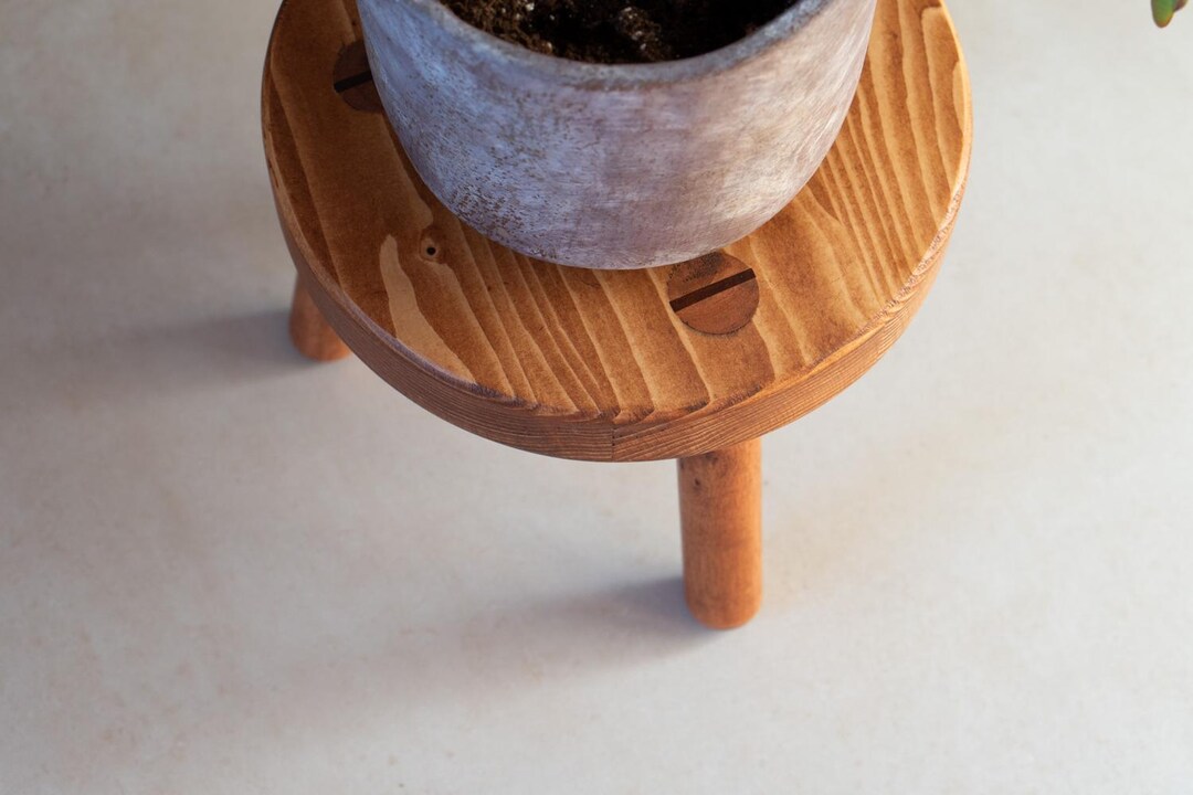 One-off, Solid Wood Milking Stool: Handmade Three-legged Plant Stand - Etsy