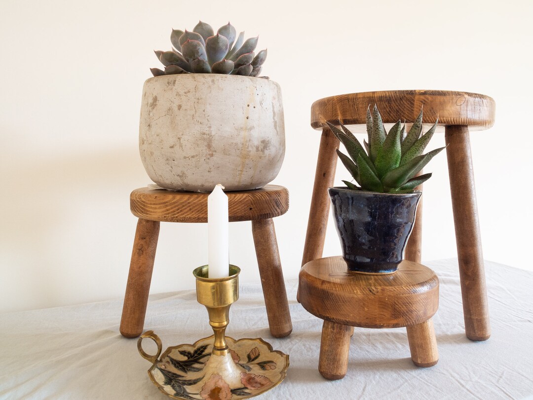 Trio of Rustic Plant Stools, Plant Stool Set, Rustic Stool Set, Milking ...