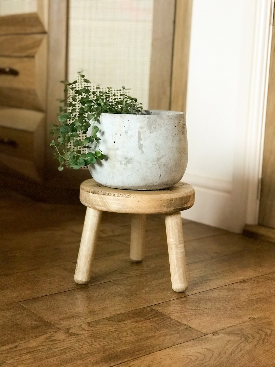 Round Rustic Plant Stool, Reclaimed Wood, Milking Stool, Small ...