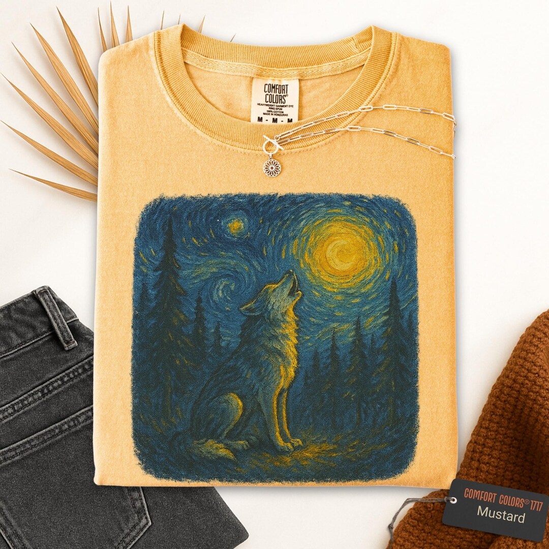 Wolf Shirt, Howling Wolf Starry Night Style T-shirt, Comfort Colors ...