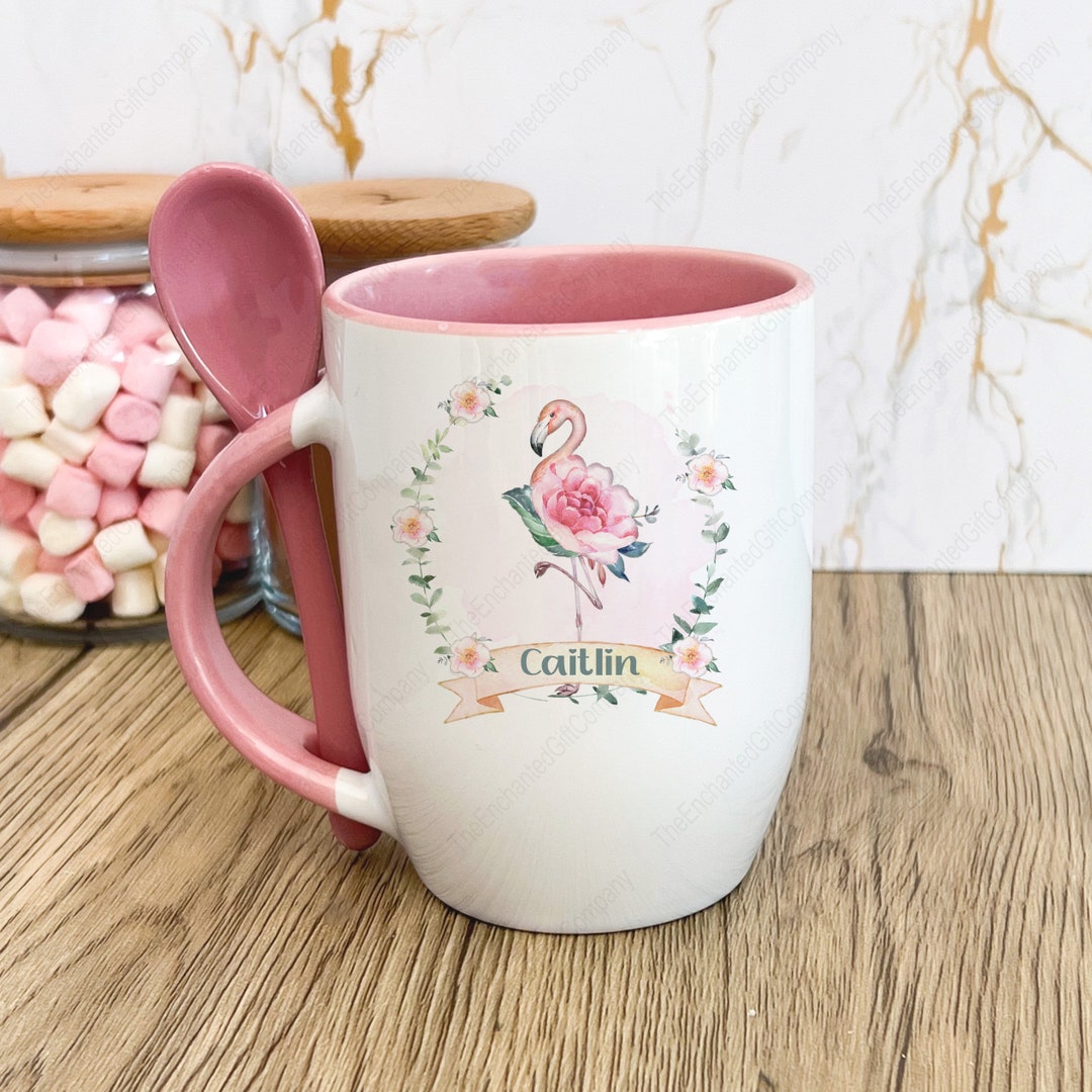 Flamingo Mug With Spoon Gift. Flamingo Presents. Birthday Gifts ...