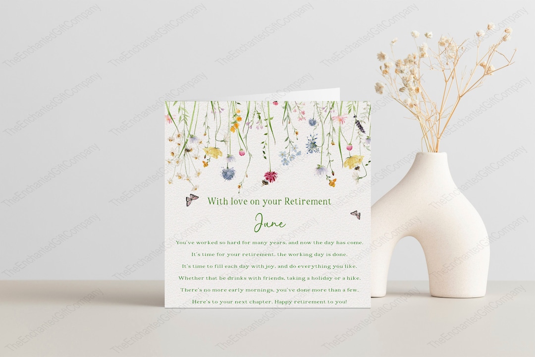 Personalised Retirement Card, Floral Retirement Card for Her ...
