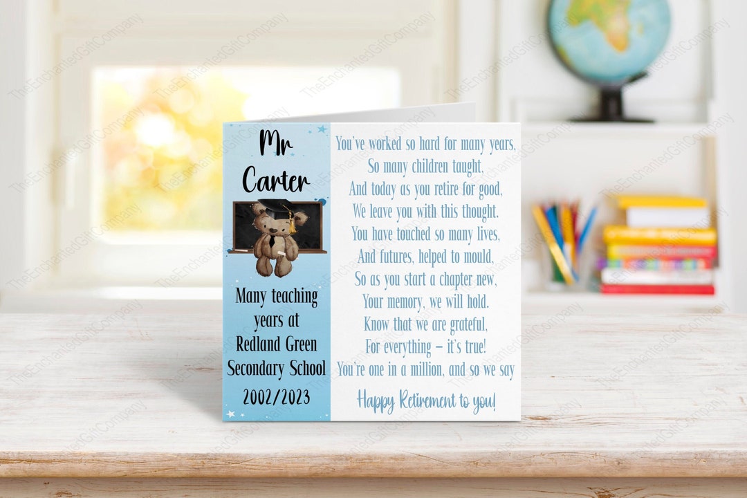Personalised Retirement Card, Teacher Leaving Card, Retiring From Work ...
