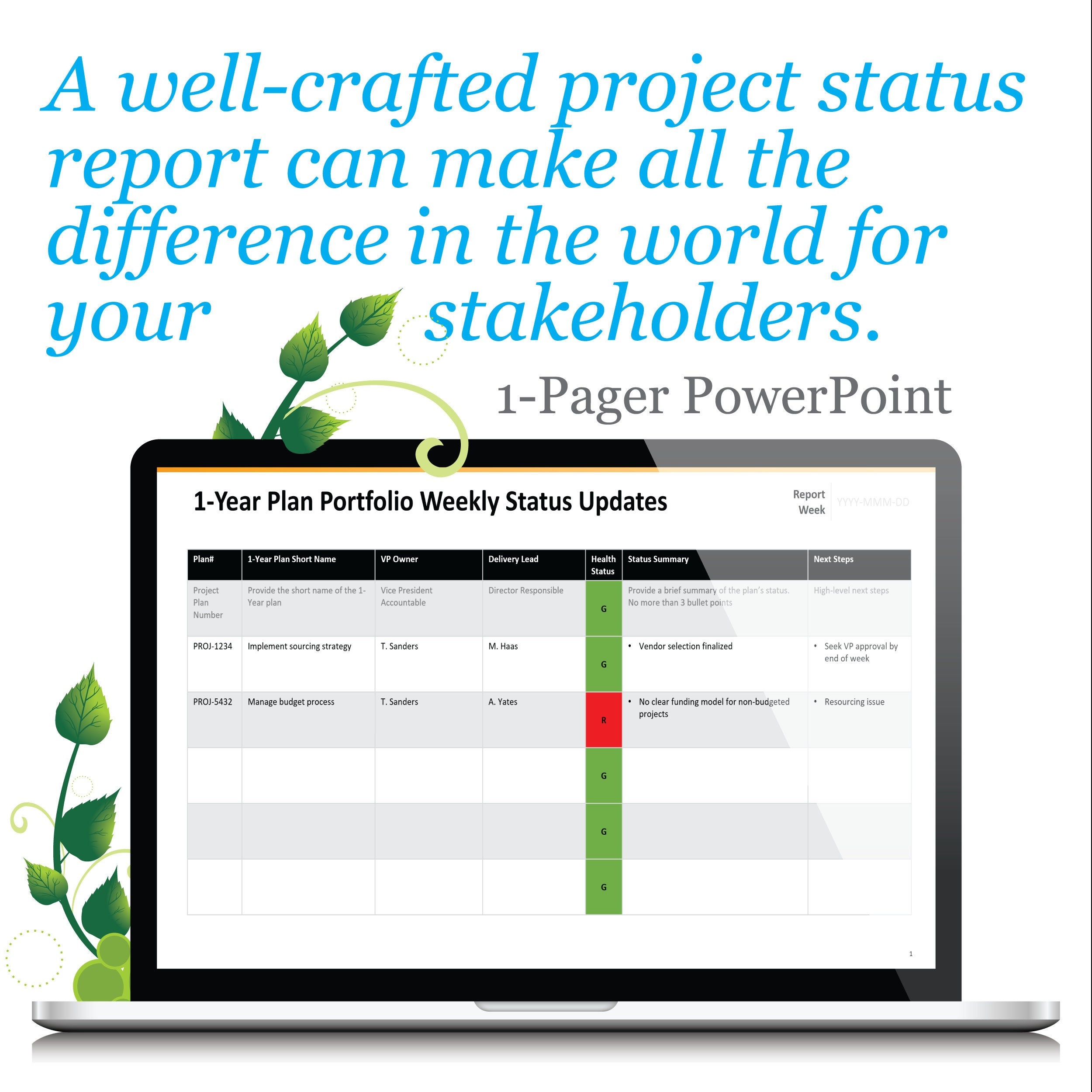 Project Planner Printable Portfolio Status Template for Project ...