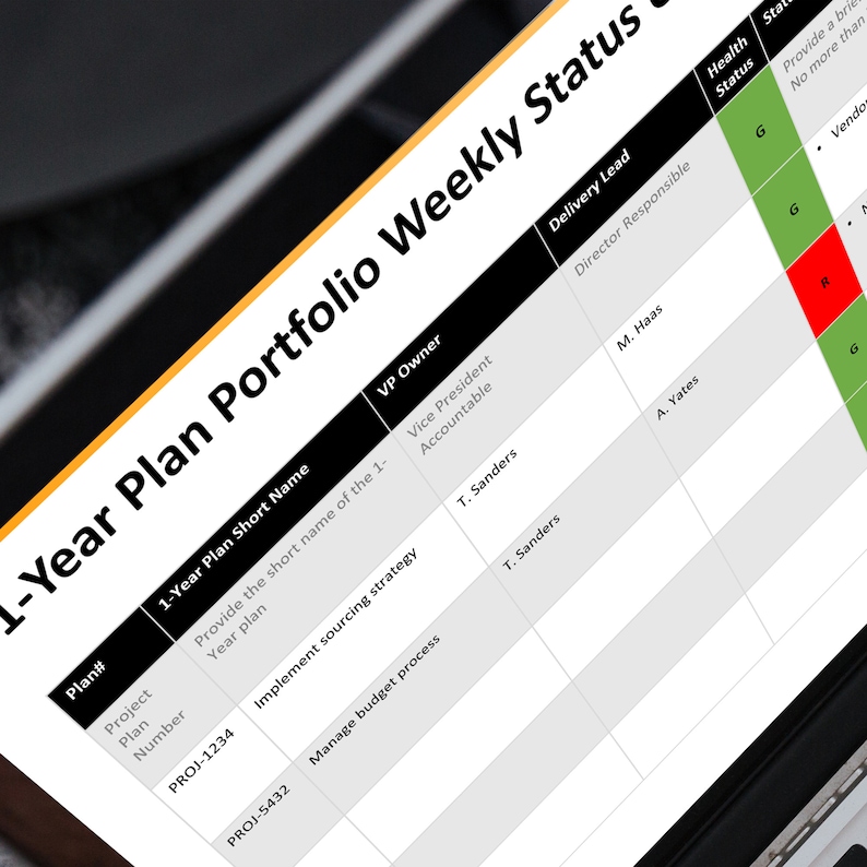 Project Planner Printable Portfolio Status Template for Project ...