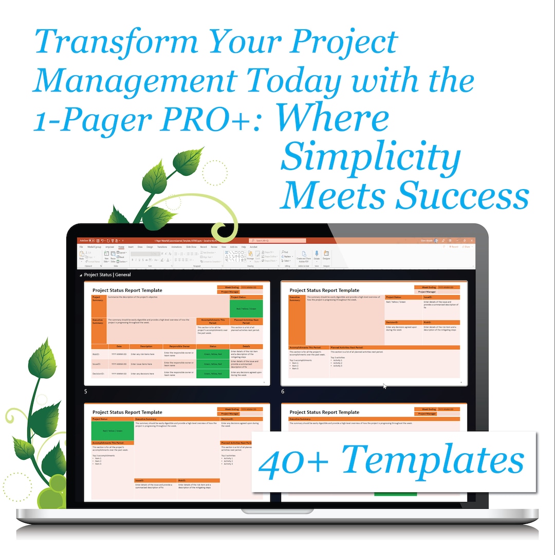 1-pager Project Management Template PRO+: Project Status Report ...