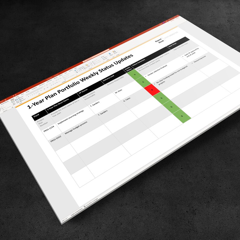 Project Planner Printable Portfolio Status Template for Project ...