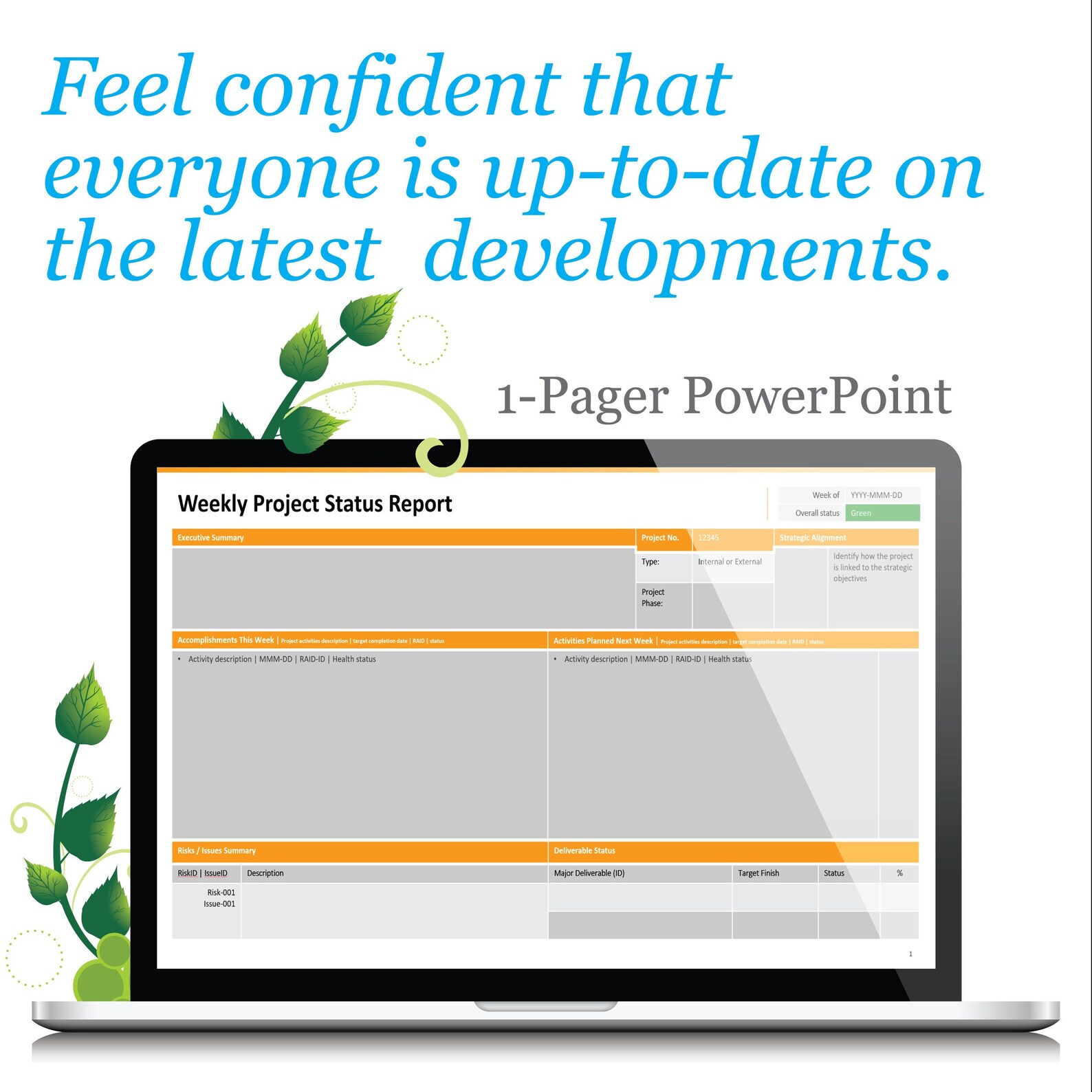 Weekly Project Status Template | 1-pager | Project Management | Project ...