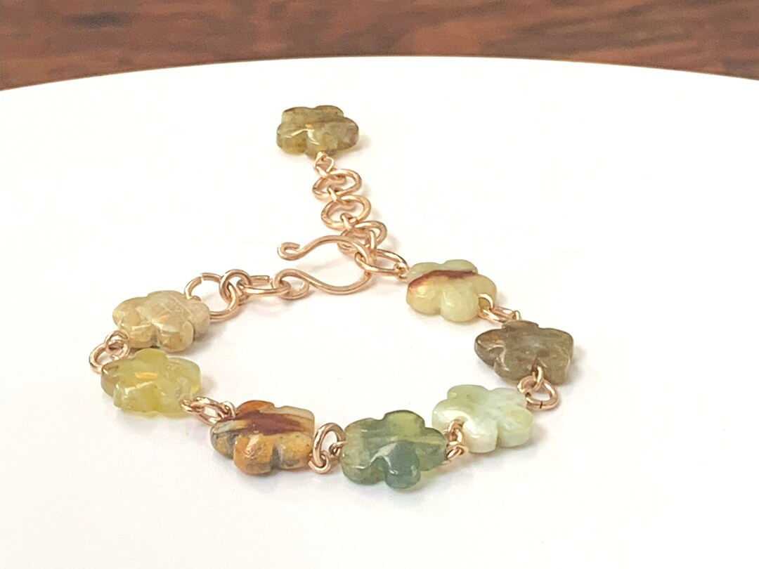 Natural 5-petal Flower Jade Gemstone Bracelet - Large 15mm Jade ...
