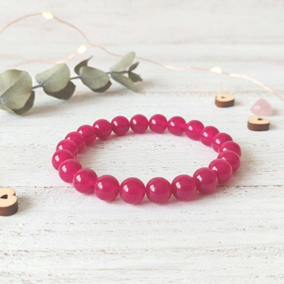 Natural Jade Gemstone Bracelet: Majenta/fushia/red Jade Jewelry (color ...