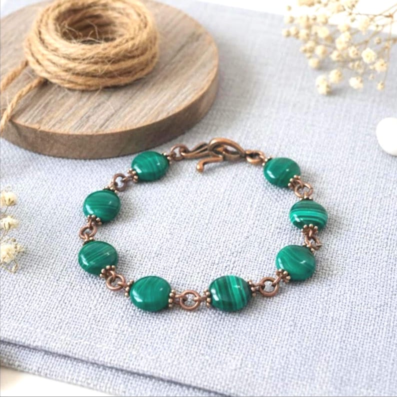 Handmade Malachite Gemstone Bracelet: Grade AA+ Genuine Malachite ...