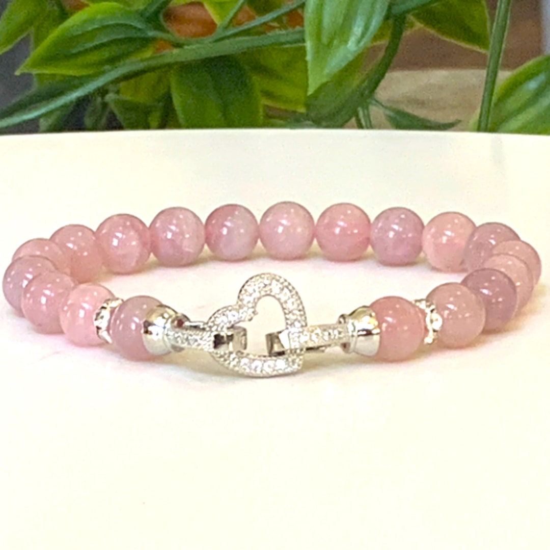 Natural Rose Quartz Crystal Bracelet Grade AAA Madagascar Rose Quartz ...