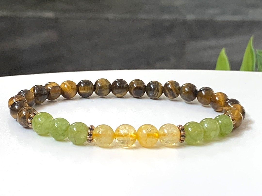 Triple Protection Gemstone Bracelet Tiger's Eye, Citrine & Peridot Bead ...