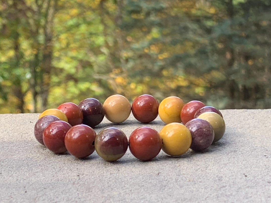 Mookaite Jasper Gemstone Stretch Bracelet - 12mm Natural Mookaite Beads ...
