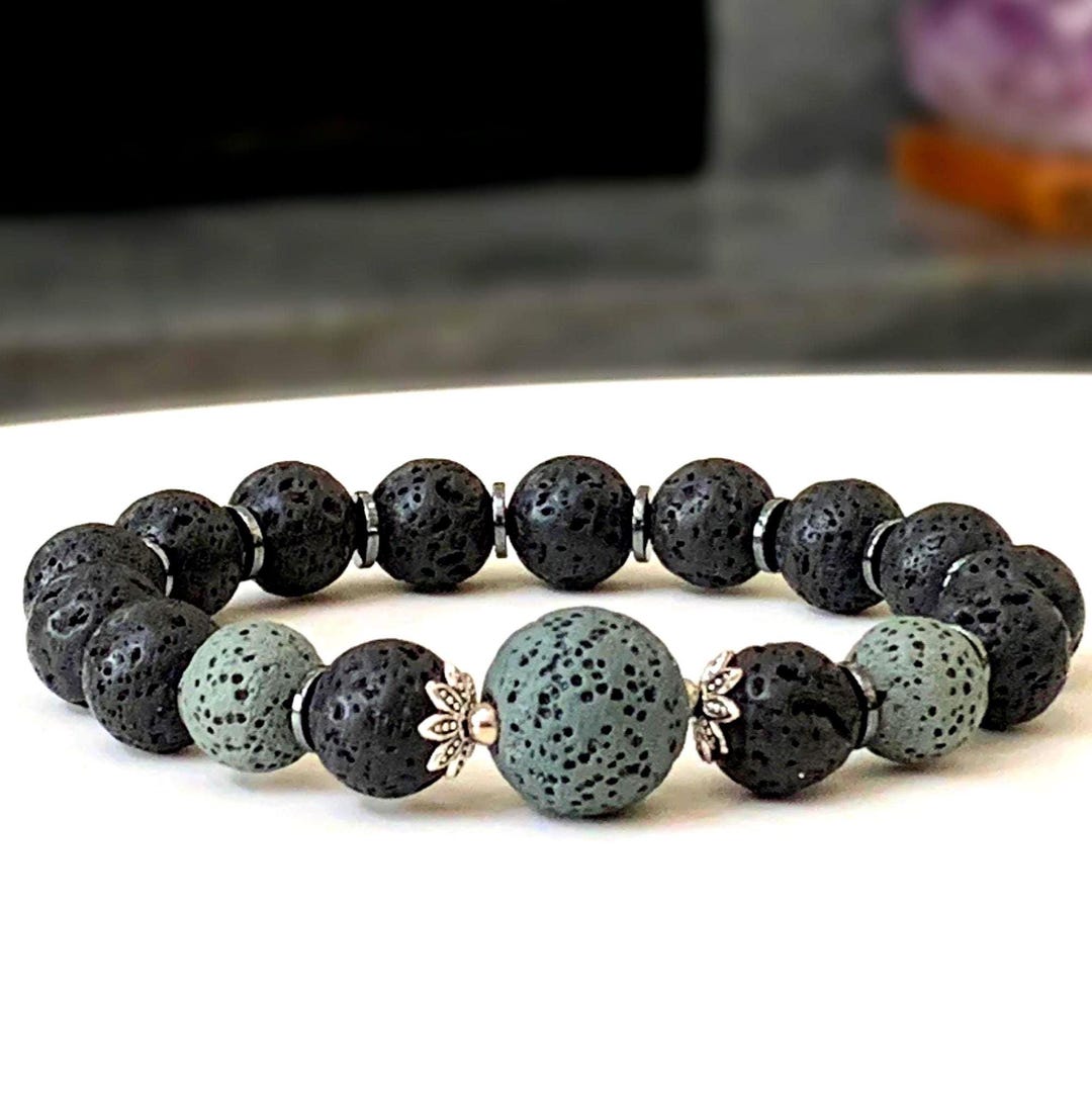 Natural Lava Stone Stretch Bracelet Handmade With Black & Gray Volcanic ...