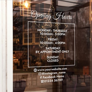 Custom Vinyl Opening Times Decal for Business With Logo Personalised ...