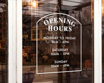 Custom Vinyl Opening Times Decal / Simple Business Hours in Frame ...
