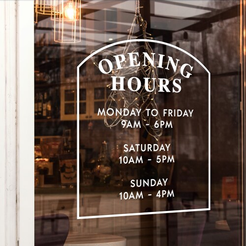 Custom Vinyl Opening Times Decal for Business With Logo - Etsy