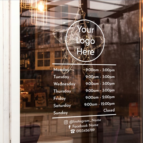 Custom Vinyl Opening Times Decal for Business With Logo - Etsy UK