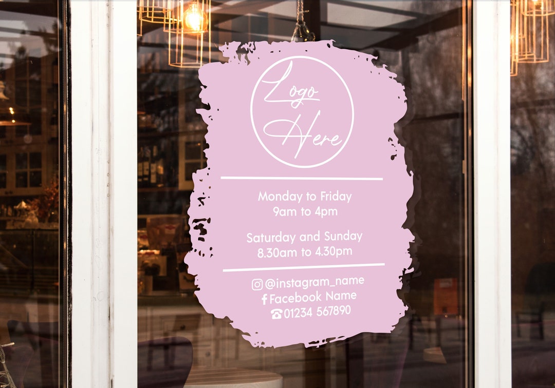 Custom Vinyl Opening Times With Splash Decal for Business With Logo ...