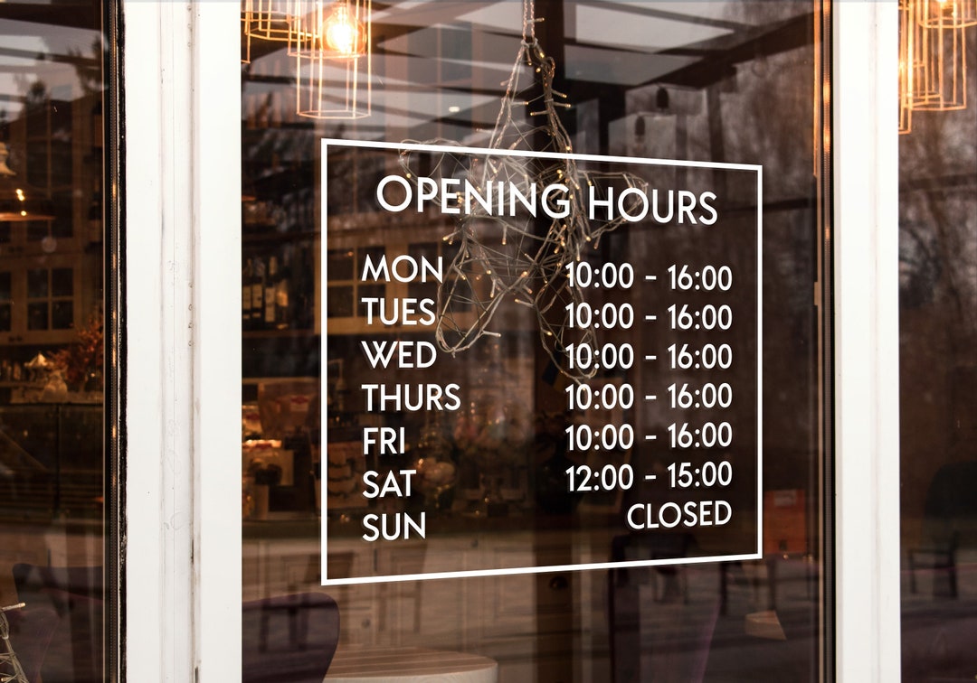 Custom Vinyl Opening Times Decal for Business With Logo Personalised ...