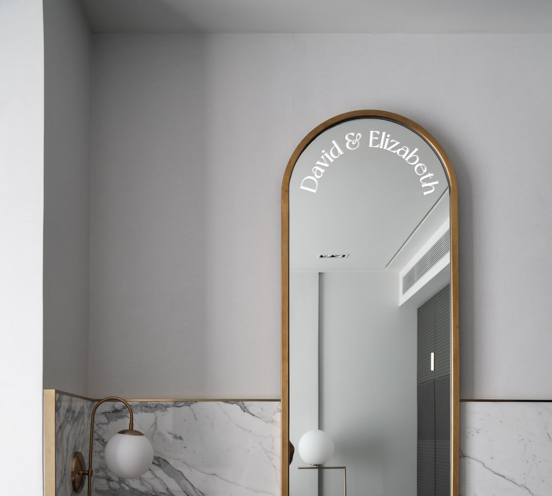 Large Custom Arched Vinyl Wedding Mirror Decal / Curved Name Label ...