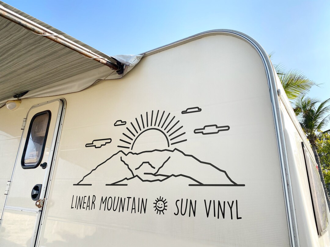 Custom Linear Mountain Sun Camper Van Life Logo & Design Personalised ...