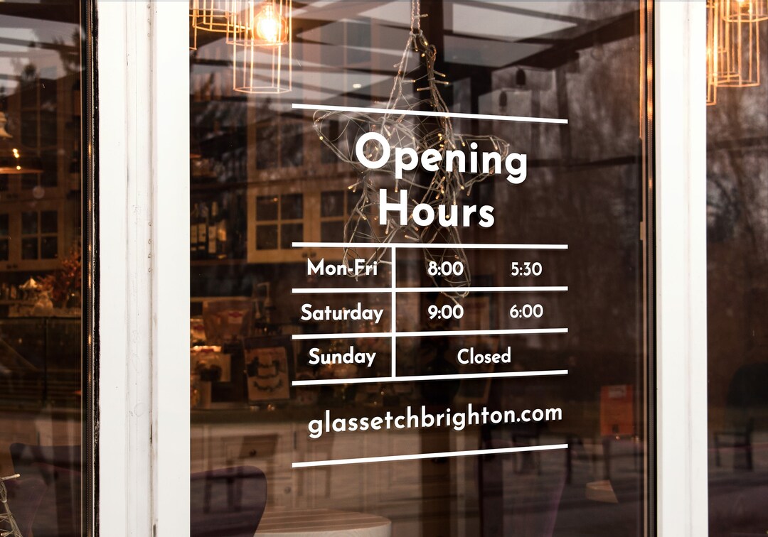 Custom Vinyl Opening Times Decal for Business | Personalised Stickers ...