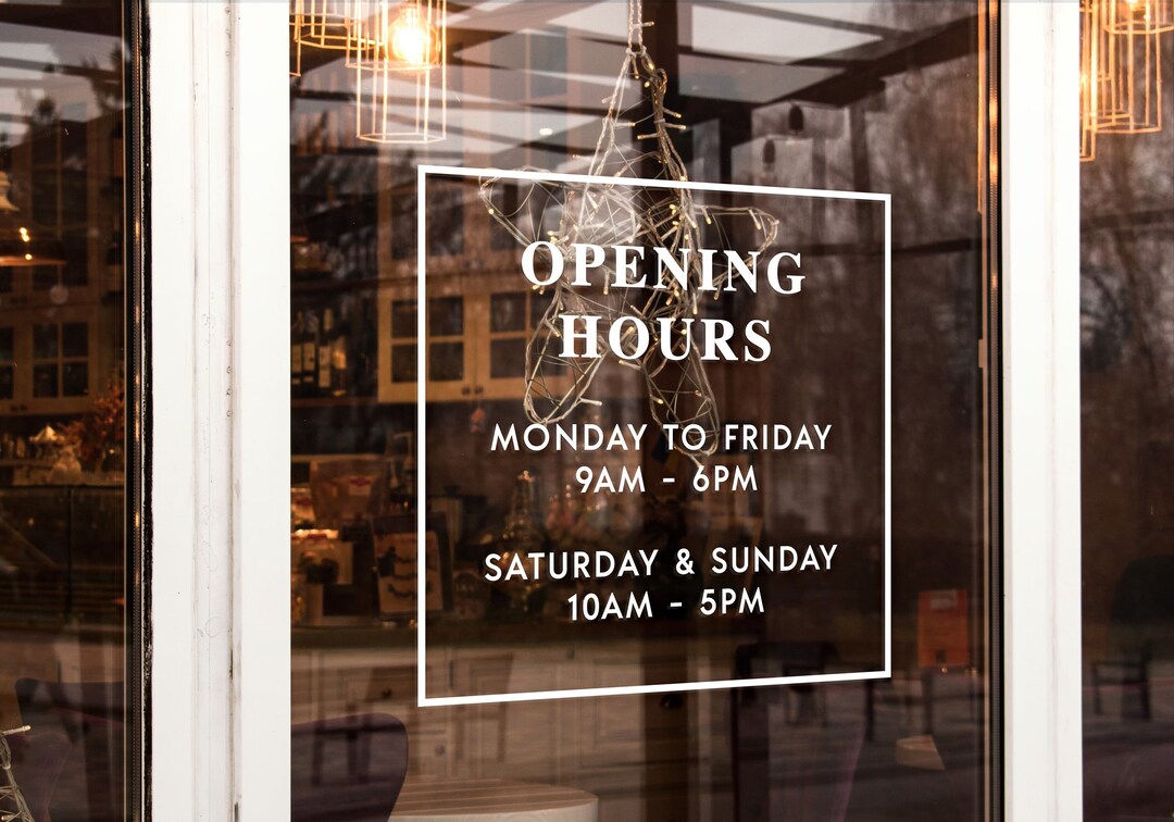 Custom Vinyl Opening Times Decal / Simple Business Hours in Frame ...