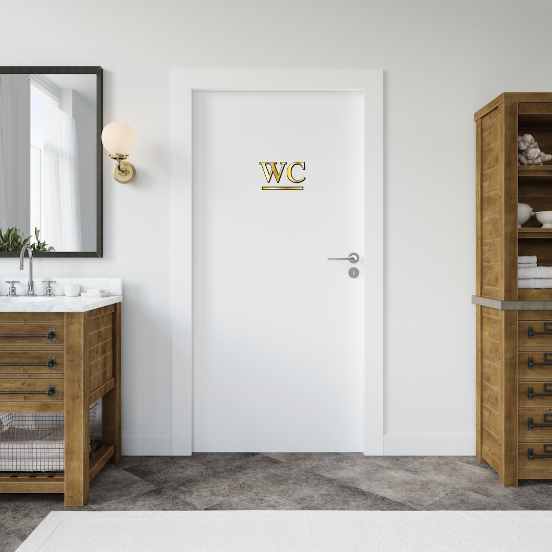 Gold With Shadow WC Sign | Size is Width in Centimetres | Vinyl Toilet ...