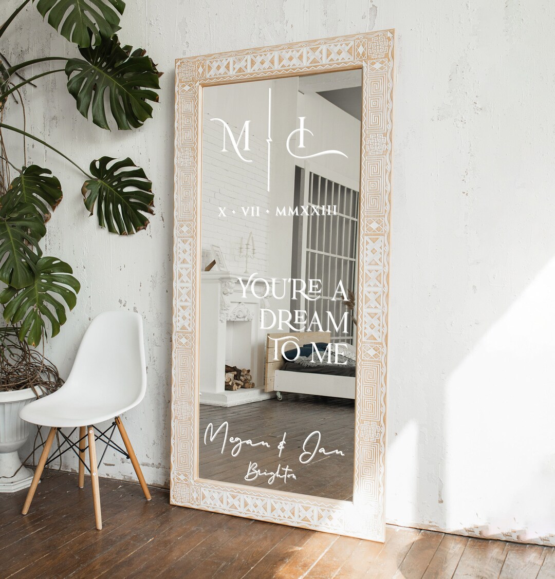 Large Custom Arched Vinyl Wedding Mirror Decal / Initials Name Label ...