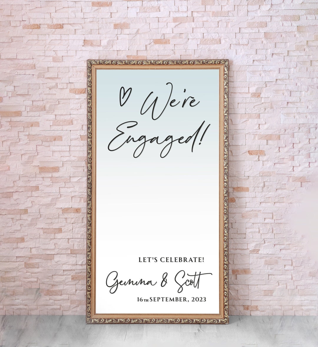 Large Custom Vinyl Engagement Wedding Mirror Decal / Initials Name ...